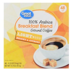 Great Value Breakfast Blend Ground Coffee K-Cup Packs, Medium Roast, 48 Count