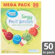 Great Value Tangy Fruit Smiles, 45 Oz, 50 Pouches (Pack of 2)