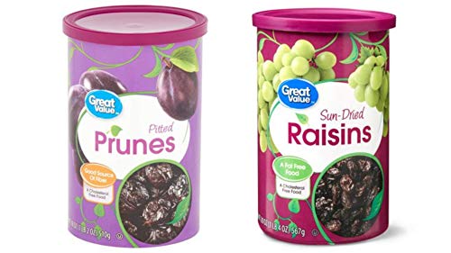 (2 pack) Great Value Pitted Dried Prunes, 18 oz and (2 pack) Great Value Sun-Dried Raisins, 20 oz