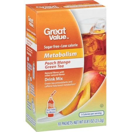 Great Value Metabolism Peach Mango Green Tea Drink Mix, 10ct (Pack of 4)