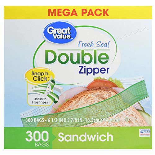 Great Value Double Zipper Sandwich Bags, 300 Count