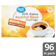 Great Value 100% Arabica Breakfast Blend Coffee Pods, Medium Roast, 96 Count- 0.33 oz each (Pack of 3)