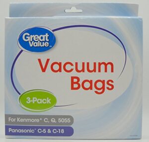 great value vacuum bags, 3 pack, kenmore bag # c, q, 5055 / panasonic c-5 & c-18