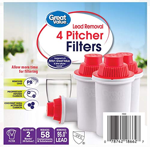 Great Value Gr Val Superior Pitcher Cartridge 4-pk Fits Brita, PUR, Culligan, GE and DuPont pitchers