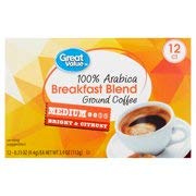 Great Value 100% Arabica Breakfast Blend Medium Ground Coffee, 0.33 oz, 12 count (Pack of 2)