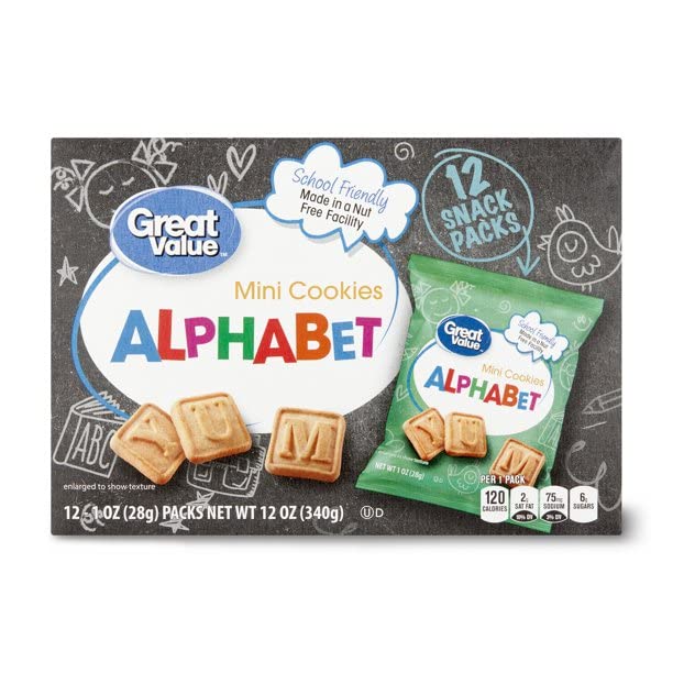 Great Value Mini Alphabet Cookies - Nut Free School Friendly 12 Pack