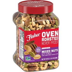 Fisher Snack Oven Roasted Never Fried Mixed Nuts with Peanuts, 24 Ounces, Peanuts, Almonds, Cashews, Pistachios, Pecans, Made With Sea Salt, Non-GMO, No Oils, Artificial Ingredients or Preservatives