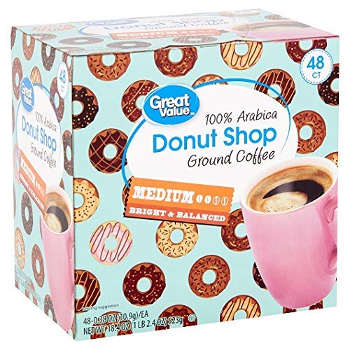 Great Value Donut Shop 100% Arabica Ground Coffee Medium 48 count