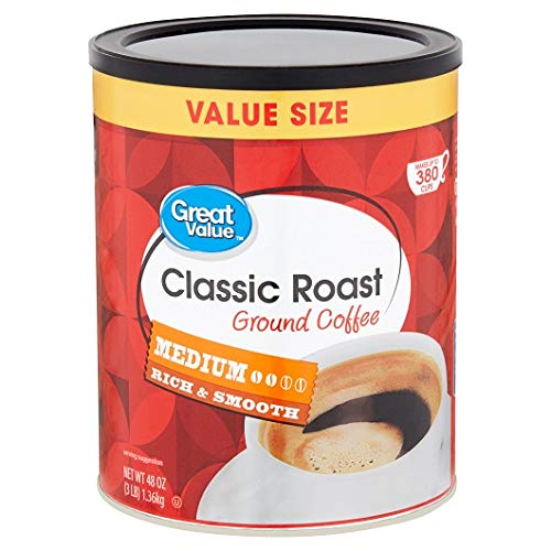 Great Value Classic Roast Ground Coffee, Medium Roasted, 48 oz (pack of 2)