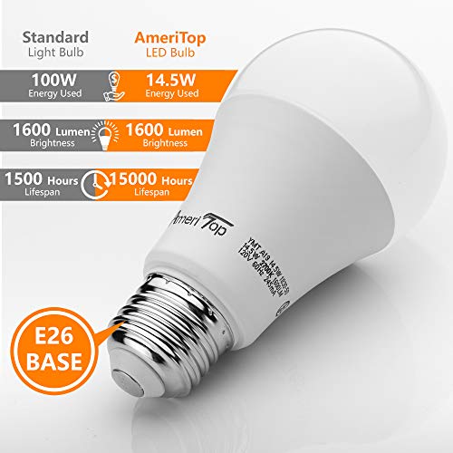 AmeriTop A19 LED Light Bulbs- 6 Pack, Efficient 14W(100W Equivalent) 1600 Lumens General Lighting Bulbs, UL Listed, Non-Dimmable, E26 Standard Base (2700K Soft White)