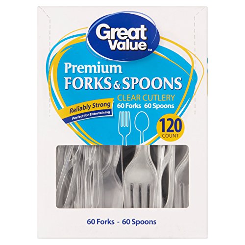 Great Value Premium Forks & Spoons Clear Cutlery, 120 Count