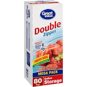 great value double zipper gallon size storage bags & 80 count