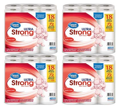 Great Value Ultra Strong Toilet Tissue Paper, 18 Mega Rolls (Pack of 4)