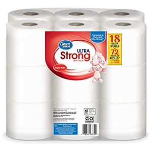 Great Value Ultra Strong Toilet Tissue Paper, 18 Mega Rolls (Pack of 4)