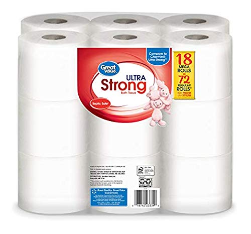 Great Value Ultra Strong Toilet Tissue Paper, 18 Mega Rolls (Pack of 4)