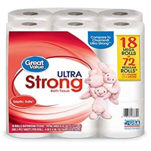 Great Value Ultra Strong Toilet Tissue Paper, 18 Mega Rolls (Pack of 4)