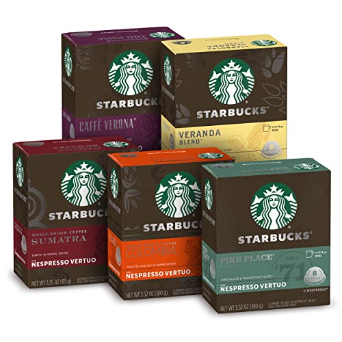 Starbucks by Nespresso Blonde, Medium, and Dark Roast Variety Pack Coffee (40-count single serve capsules, compatible with Nespresso Vertuo Line System)