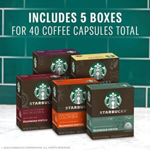 Starbucks by Nespresso Blonde, Medium, and Dark Roast Variety Pack Coffee (40-count single serve capsules, compatible with Nespresso Vertuo Line System)