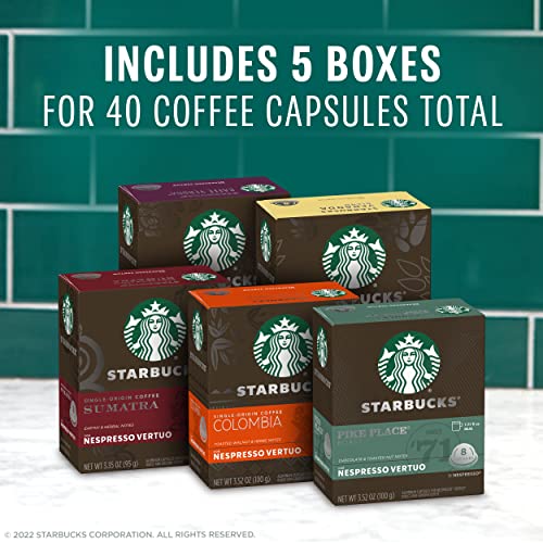 Starbucks by Nespresso Blonde, Medium, and Dark Roast Variety Pack Coffee (40-count single serve capsules, compatible with Nespresso Vertuo Line System)