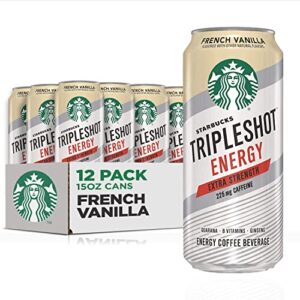 starbucks tripleshot energy extra strength espresso coffee beverage, french vanilla, 225mg caffeine, 15 oz cans (12 pack)