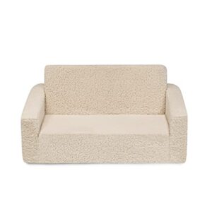 Delta Children Cozee Flip-Out Sherpa 2-in-1 Convertible Sofa to Lounger for Kids, Cream