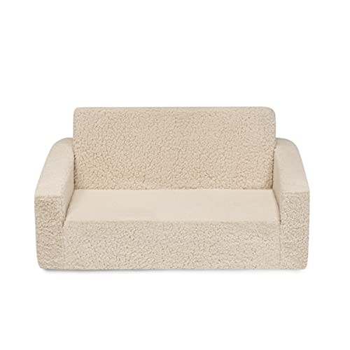 Delta Children Cozee Flip-Out Sherpa 2-in-1 Convertible Sofa to Lounger for Kids, Cream