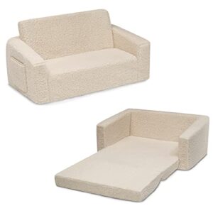 delta children cozee flip-out sherpa 2-in-1 convertible sofa to lounger for kids, cream