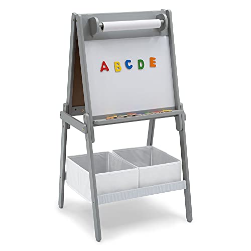 Delta Children Chelsea Double-Sided Storage Easel with Paper Roll and Magnets -Ideal for Arts & Crafts, Drawing, Homeschooling and More - Greenguard Gold Certified, Light Grey/White