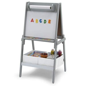 Delta Children Chelsea Double-Sided Storage Easel with Paper Roll and Magnets -Ideal for Arts & Crafts, Drawing, Homeschooling and More - Greenguard Gold Certified, Light Grey/White