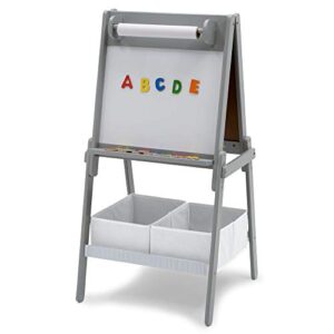 Delta Children Chelsea Double-Sided Storage Easel with Paper Roll and Magnets -Ideal for Arts & Crafts, Drawing, Homeschooling and More - Greenguard Gold Certified, Light Grey/White