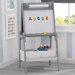 Delta Children Chelsea Double-Sided Storage Easel with Paper Roll and Magnets -Ideal for Arts & Crafts, Drawing, Homeschooling and More - Greenguard Gold Certified, Light Grey/White