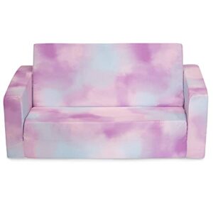 Delta Children Cozee Flip-Out Sofa - 2-in-1 Convertible Sofa to Lounger for Kids, Pink Tie Dye