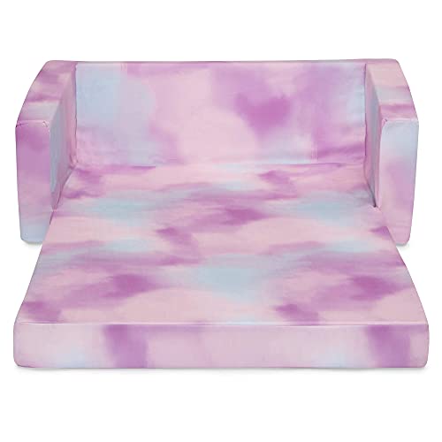 Delta Children Cozee Flip-Out Sofa - 2-in-1 Convertible Sofa to Lounger for Kids, Pink Tie Dye