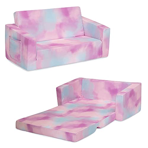 Delta Children Cozee Flip-Out Sofa - 2-in-1 Convertible Sofa to Lounger for Kids, Pink Tie Dye