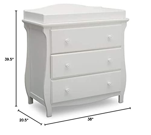 Delta Children Lancaster 3 Drawer Dresser with Changing Top, Greenguard Gold Certified, Bianca White