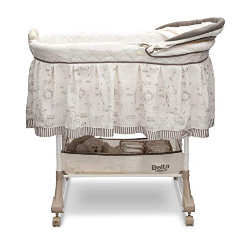 Delta Children Rocking Bedside Bassinet - Portable Crib with Lights Sounds and Vibrations, Play Time Jungle