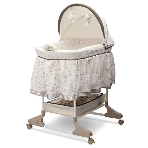 Delta Children Rocking Bedside Bassinet - Portable Crib with Lights Sounds and Vibrations, Play Time Jungle