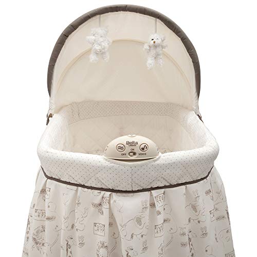 Delta Children Rocking Bedside Bassinet - Portable Crib with Lights Sounds and Vibrations, Play Time Jungle