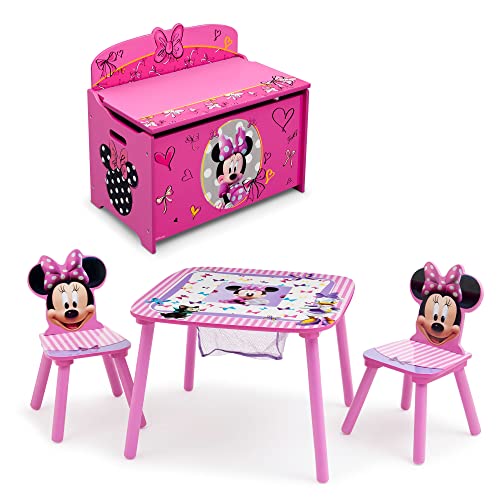 Minnie Mouse 4-Piece Playroom Set by Delta Children - Includes Table with 2 Chairs and Deluxe Toy Box, Pink