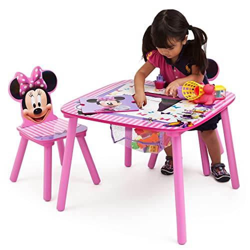 Minnie Mouse 4-Piece Playroom Set by Delta Children - Includes Table with 2 Chairs and Deluxe Toy Box, Pink