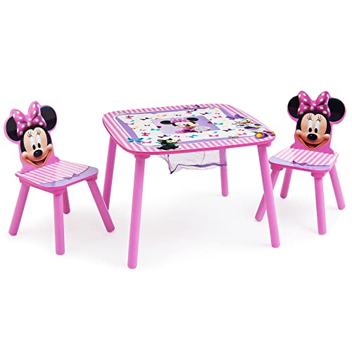 Minnie Mouse 4-Piece Playroom Set by Delta Children - Includes Table with 2 Chairs and Deluxe Toy Box, Pink