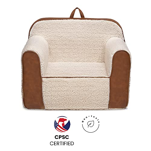 Delta Children Cozee Sherpa Chair for Kids, Cream Sherpa/Faux Leather