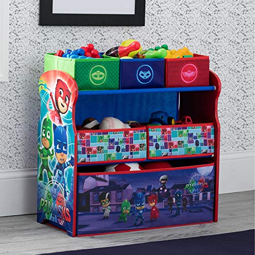 Delta Children Chair Desk with Storage Bin + Design and Store 6 Bin Toy Storage Organizer, PJ Masks (Bundle)