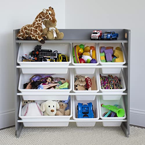 Humble Crew Inspire Toy Organizer with Shelf and 9 Storage Bins, Grey/White