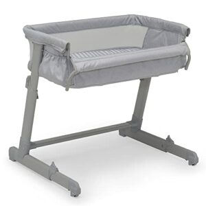 delta children babygap whisper bedside bassinet sleeper with breathable mesh and adjustable heights – lightweight portable crib – made with sustainable materials, grey stripes