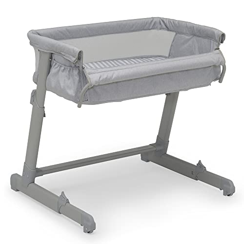 Delta Children babyGap Whisper Bedside Bassinet Sleeper with Breathable Mesh and Adjustable Heights - Lightweight Portable Crib - Made with Sustainable Materials, Grey Stripes