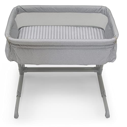 Delta Children babyGap Whisper Bedside Bassinet Sleeper with Breathable Mesh and Adjustable Heights - Lightweight Portable Crib - Made with Sustainable Materials, Grey Stripes