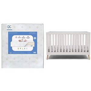 delta children essex 4-in-1 convertible baby crib, bianca white with natural legs + delta children twinkle galaxy dual sided recycled fiber core crib and toddler mattress (bundle)