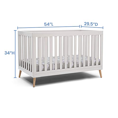 Delta Children Essex 4-in-1 Convertible Baby Crib, Bianca White with Natural Legs + Delta Children Twinkle Galaxy Dual Sided Recycled Fiber Core Crib and Toddler Mattress (Bundle)