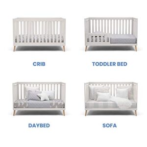 Delta Children Essex 4-in-1 Convertible Baby Crib, Bianca White with Natural Legs + Delta Children Twinkle Galaxy Dual Sided Recycled Fiber Core Crib and Toddler Mattress (Bundle)